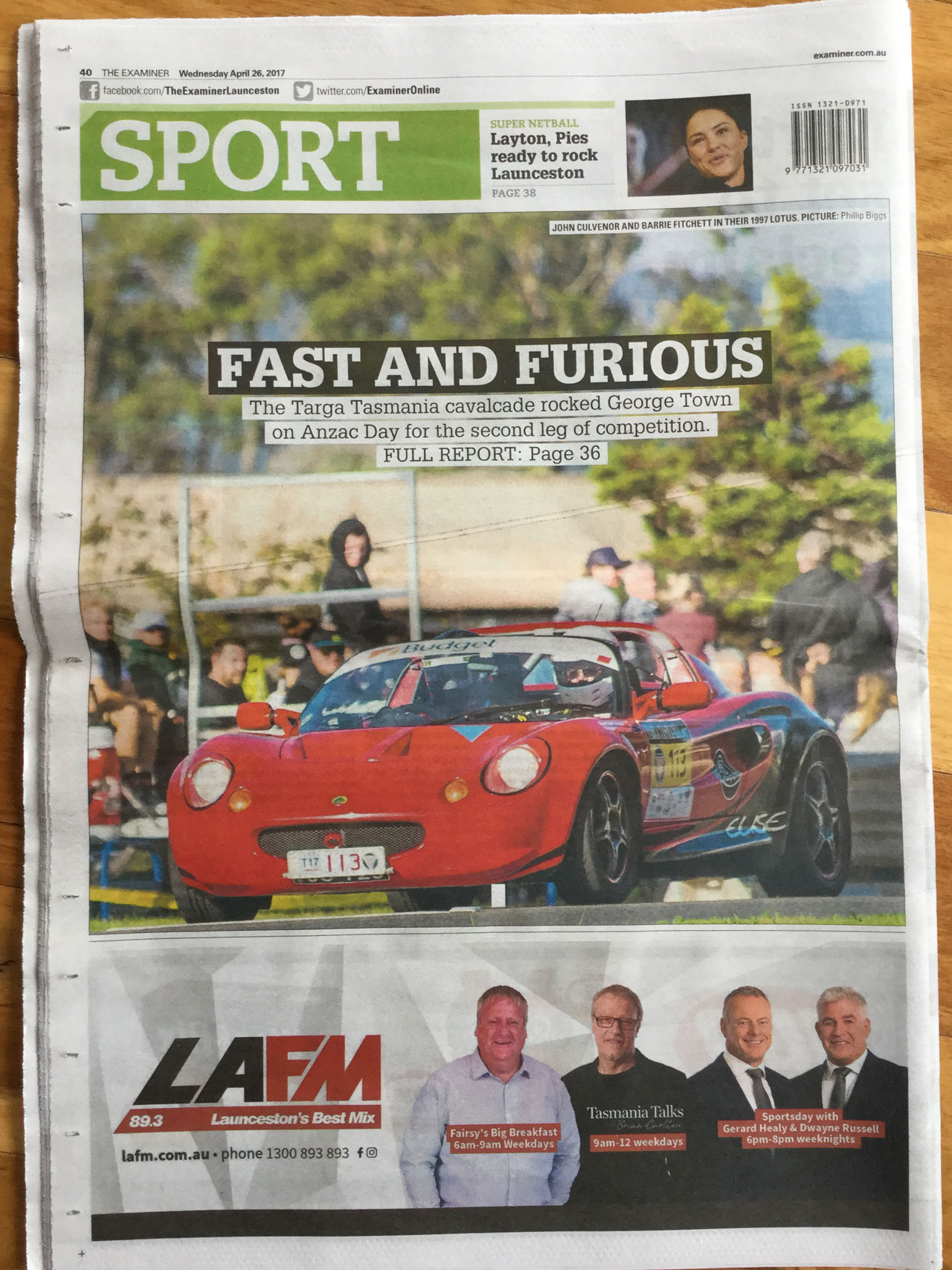 John Culvenor Takes Over Back Page of Tasmania's 'The Examiner'